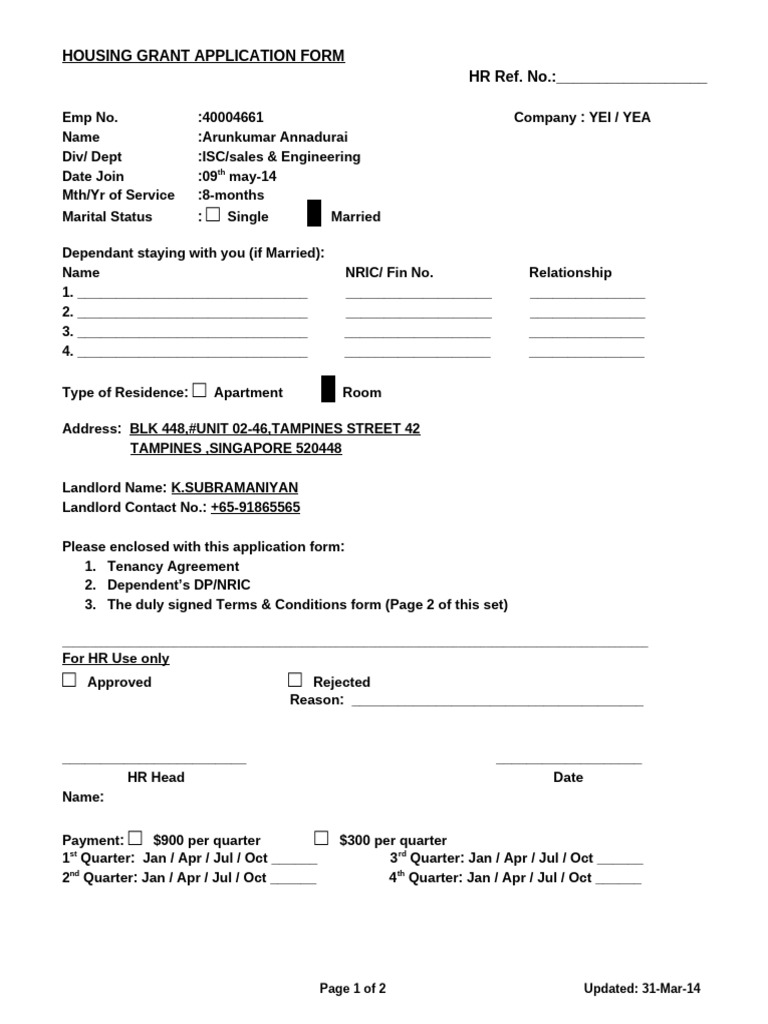 Housing Grant Application Form - 2014 | PDF | Lease | Private Law