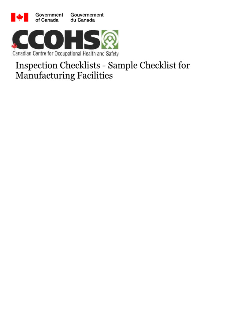 Sample Checklist For Manufacturing Facilities | PDF