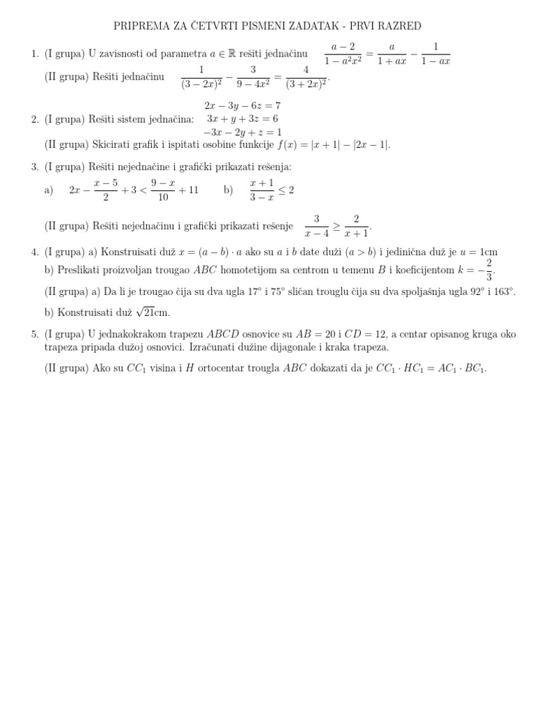 priprema-za-cetvrti-pismeni-zadatak-prvi-razred | PDF