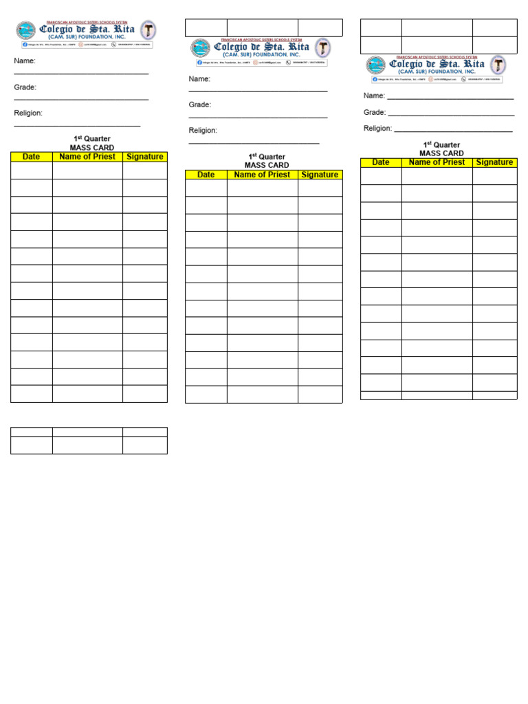 Mass Card Template for Students | PDF
