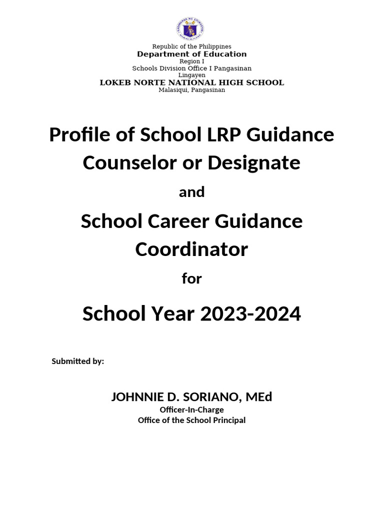 Report On Profile of School LRP Guidance Counselor and School Career ...