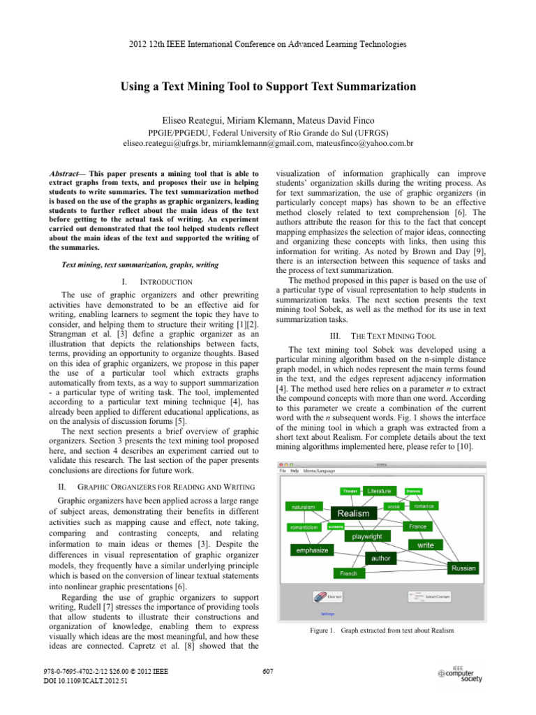Using A Text Mining Tool To Support Text Summarization | PDF ...