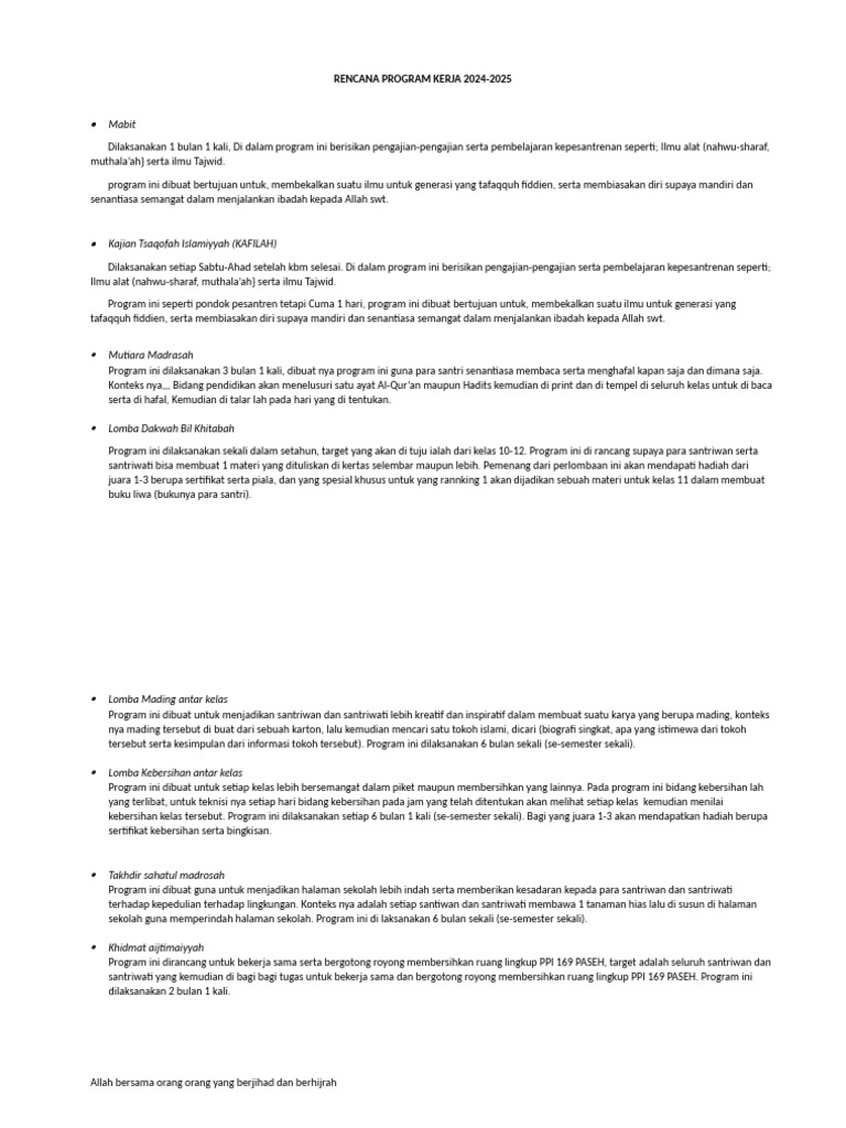 Rencana Program Kerja | PDF
