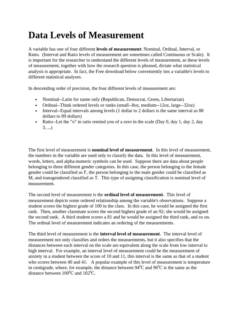 Data Levels of Measurement | PDF | Level Of Measurement | Statistics