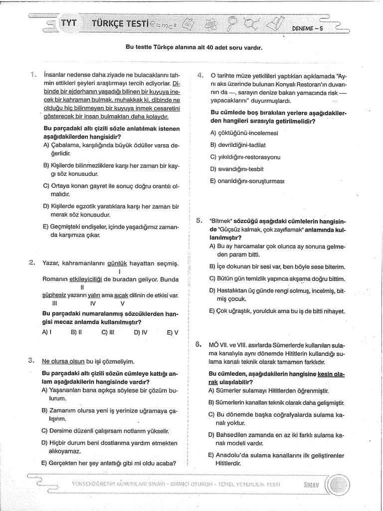 Tyt Turkce Denemesi 6 | PDF