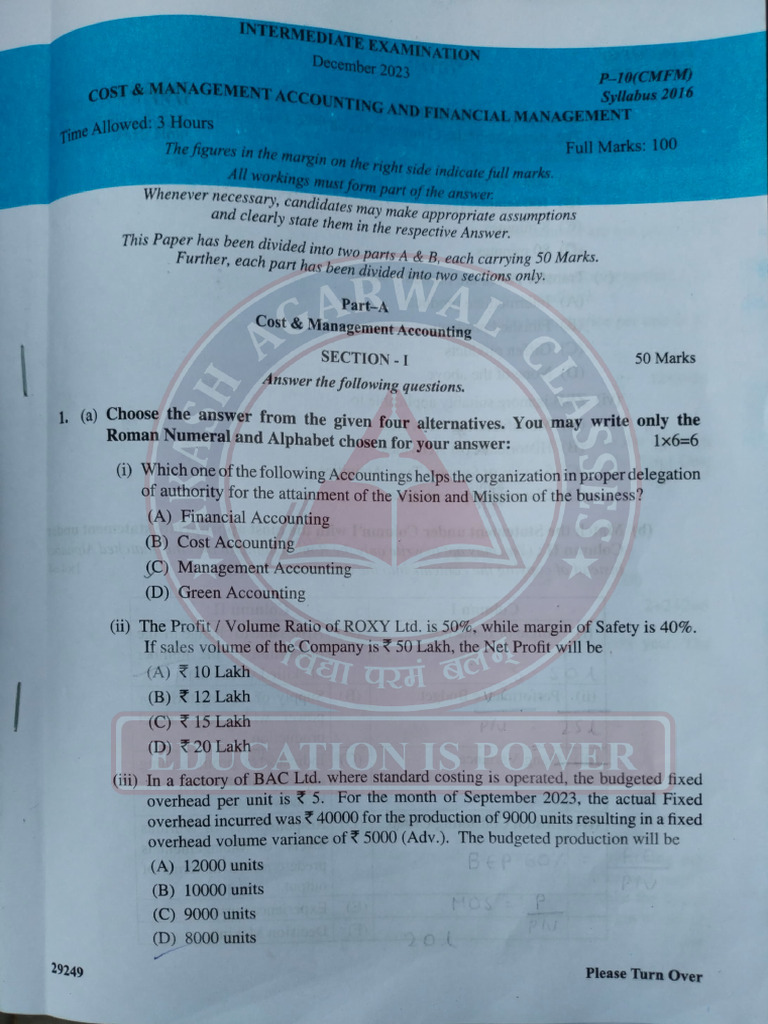 Costing and FM Paper Dec2023 | PDF | Equity (Finance) | Investing