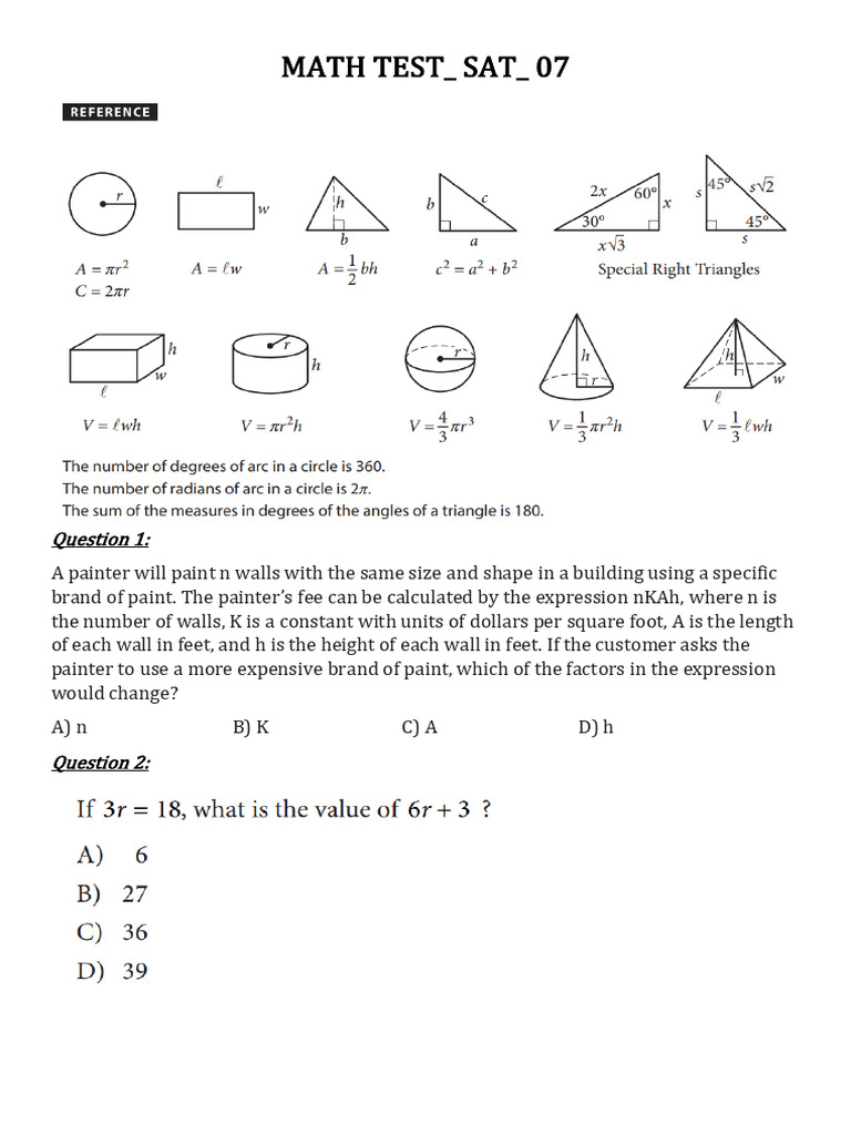 Math Test Sat 07 Pdf