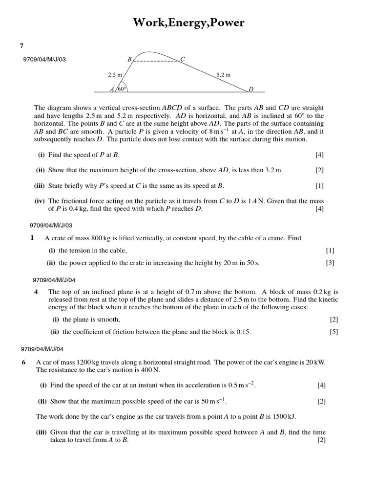Work Energy Power QP | PDF | Force | Mass