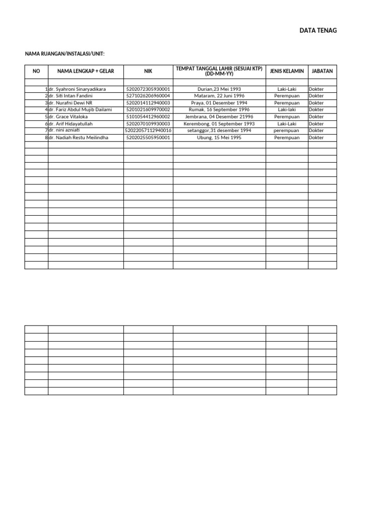 Form Data PTT Rsud Praya 2025 | PDF
