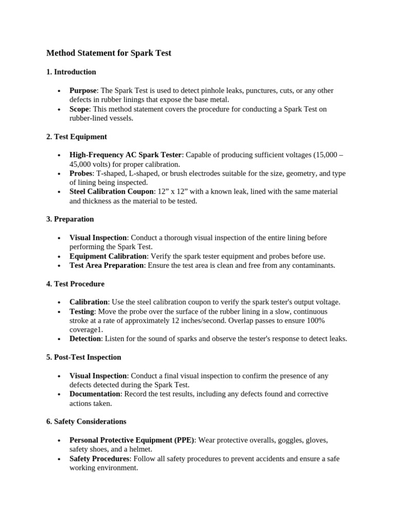 Spark Test Procedure for Rubber Lining | PDF