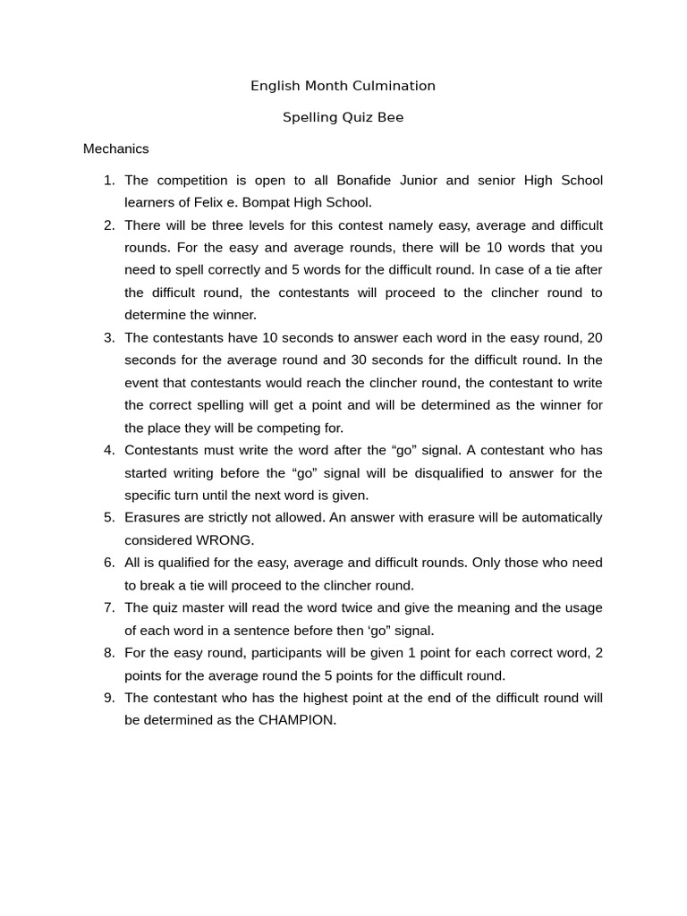 English Spelling Quiz Bee | PDF | Accent (Sociolinguistics) | Human ...