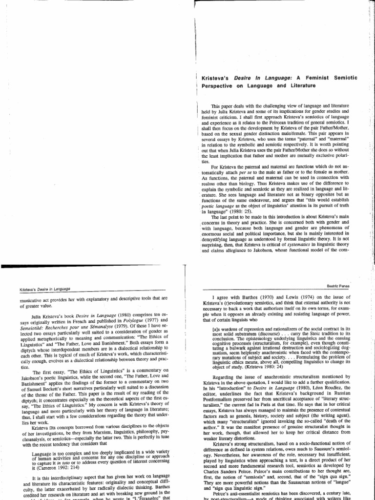 Kristeva S Desire in Language | PDF
