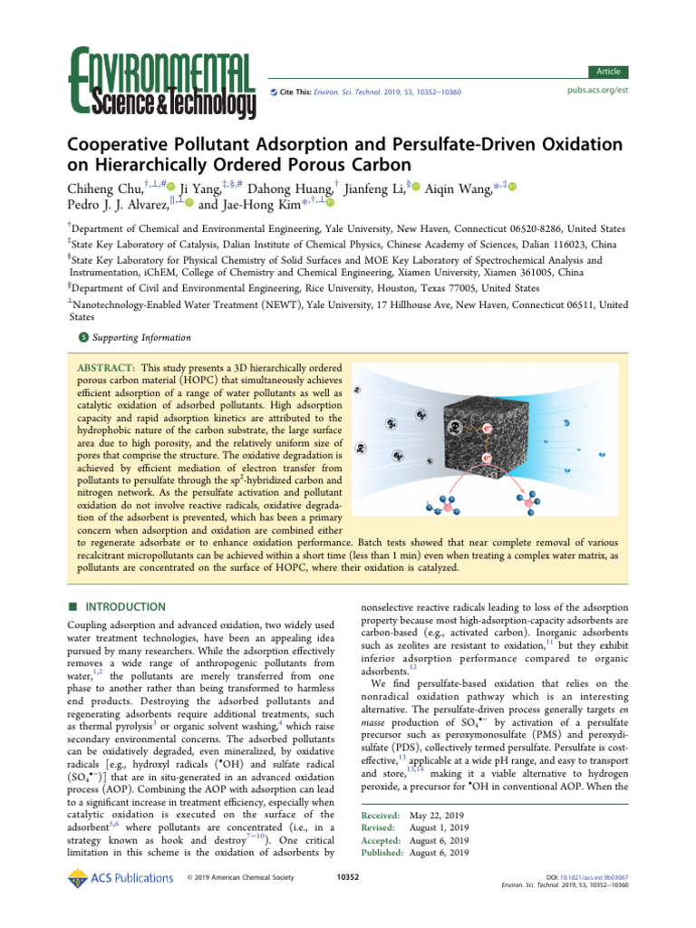 Cooperative Pollutant Adsorption and Persulfate-Driven Oxidation on ...
