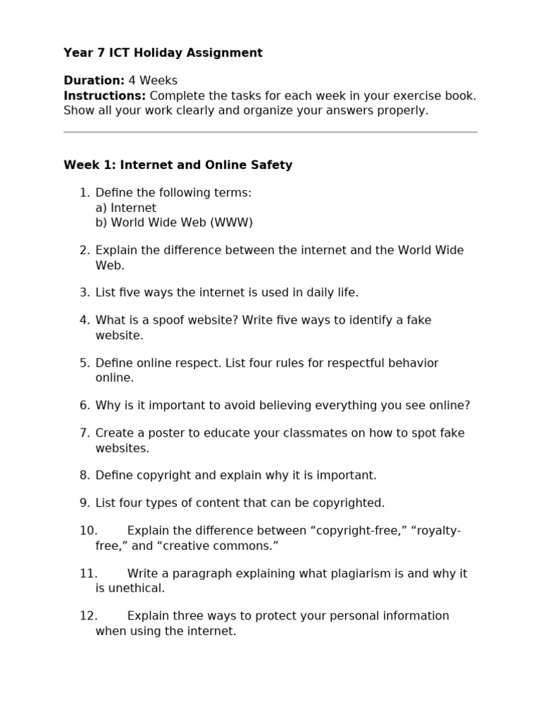 Year 7 ICT Holiday Assignment | PDF | Copyright Infringement | Internet