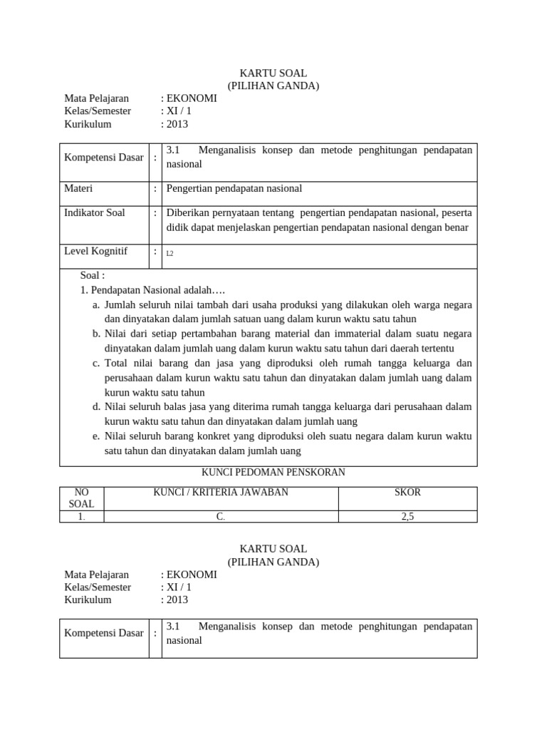 Kartu Soal Ekonomi Kelas Xi | PDF