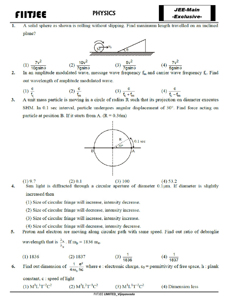 Fiitjee: Physics | PDF