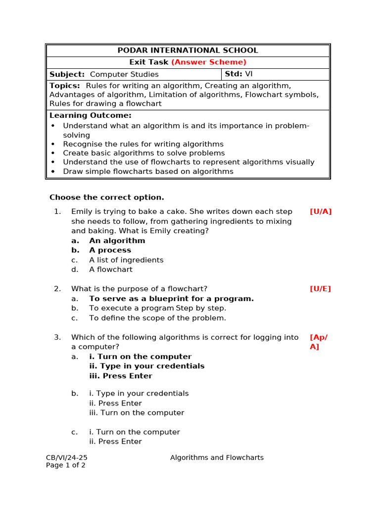 As Exit Task1 CB VI CS Algorithms and Flowcharts | PDF