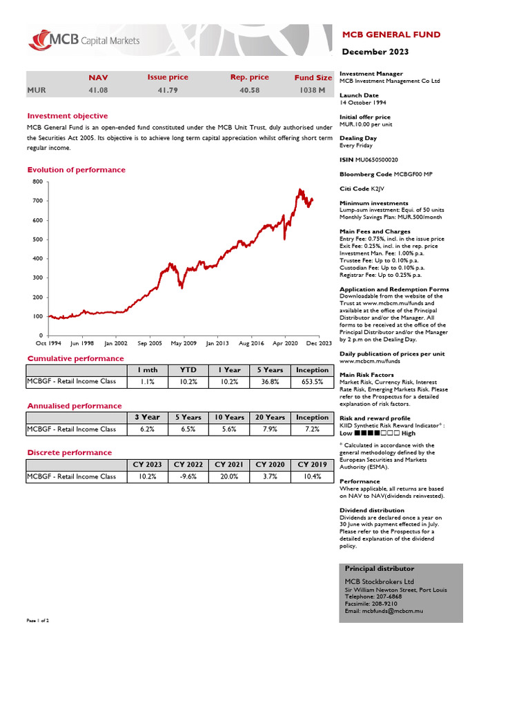 MCBGF - Factsheet - December 2023 | PDF | Dividend | Investing