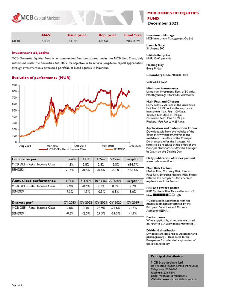MCB Domestic Equities Fund Overview | PDF | Dividend | Investing