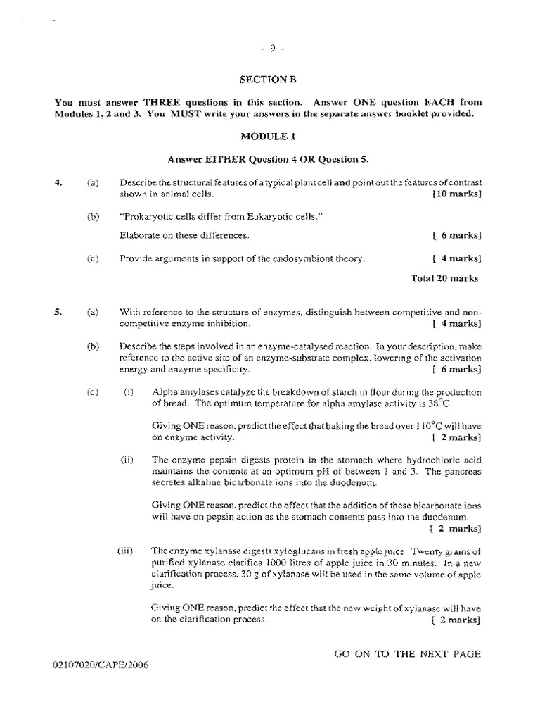 ENZYME CAPE QUESTION 3 | PDF | Enzyme | Digestion