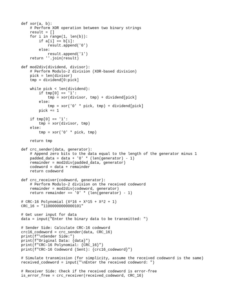 2b) Crc-16 Sender and Receiver | PDF