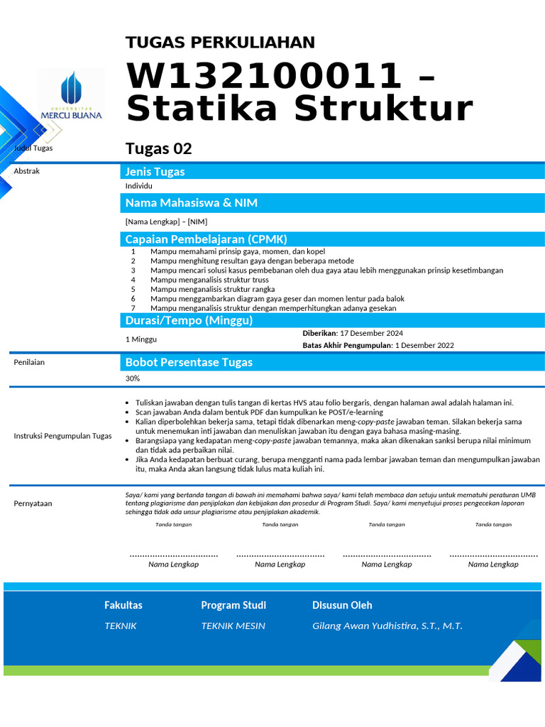 RTM Statika Struktur Tugas 2 - Ganjil 2023 | PDF