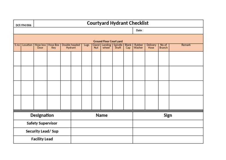 Court Yard Hydrant Checklist | PDF