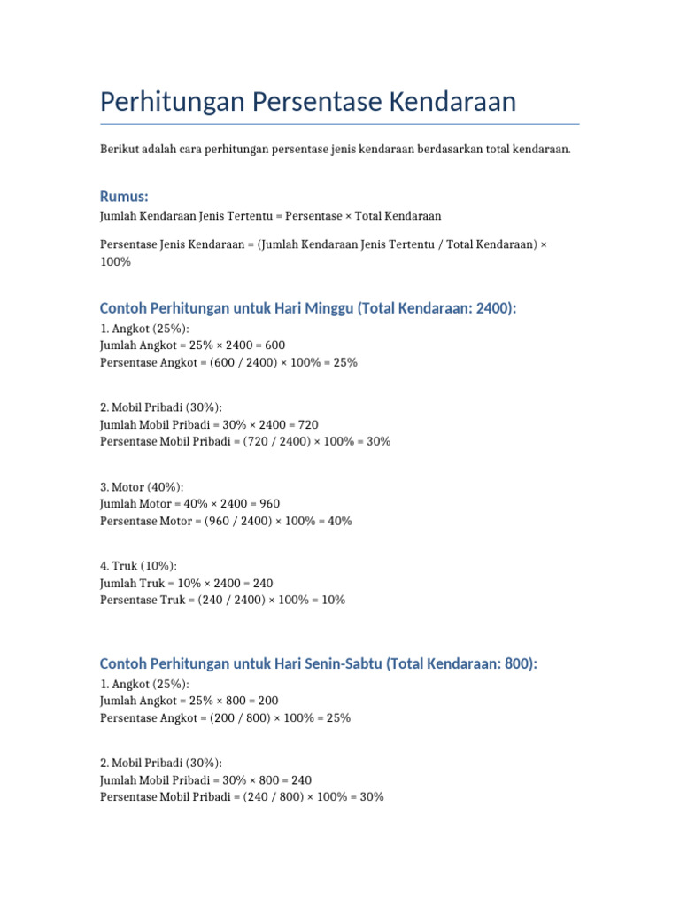 Perhitungan Persentase Kendaraan | PDF