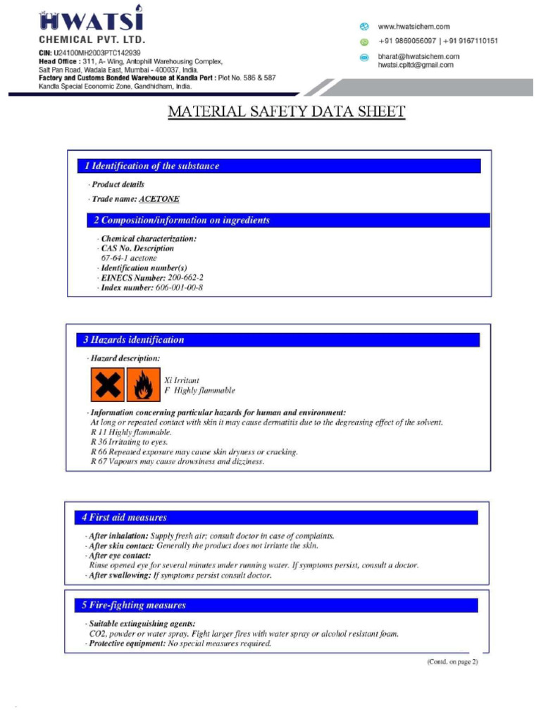Acetone MSDS | PDF