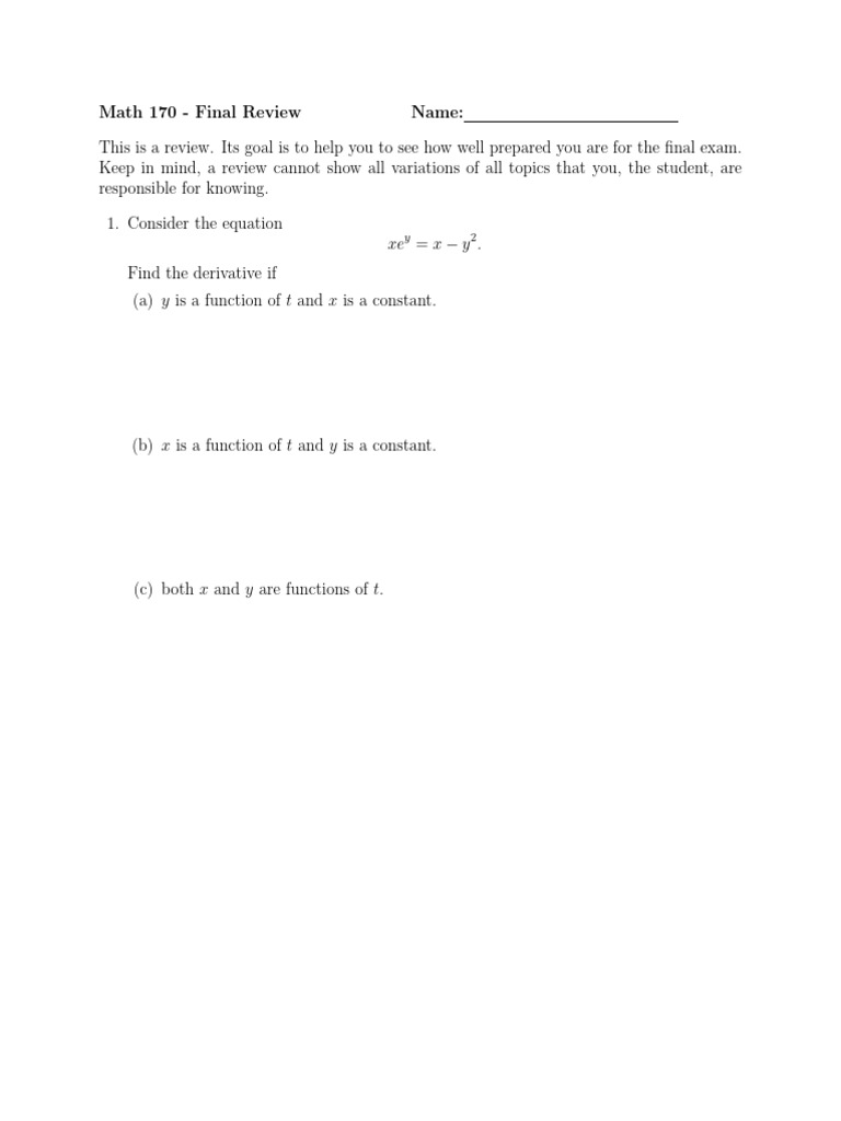 final-review | PDF | Logarithm | Calculus
