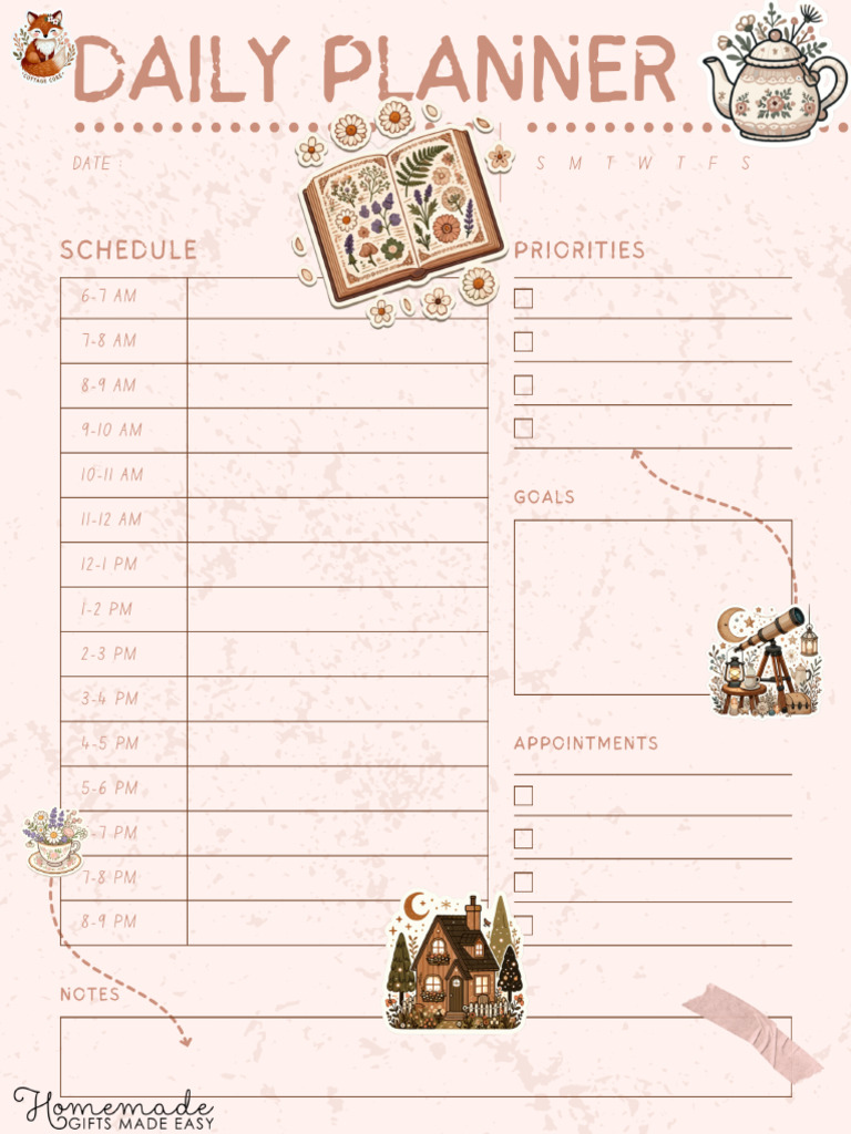 cottagecore-aesthetic-daily-planner-schedule | PDF