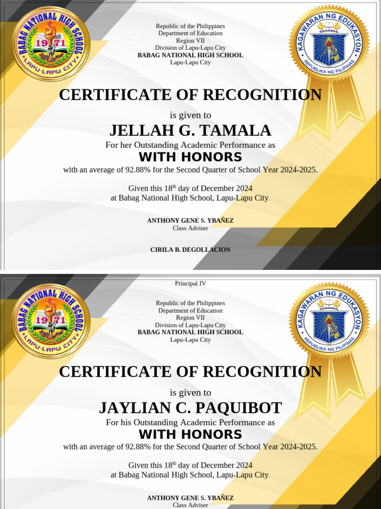 Certificate of Honors Template | PDF