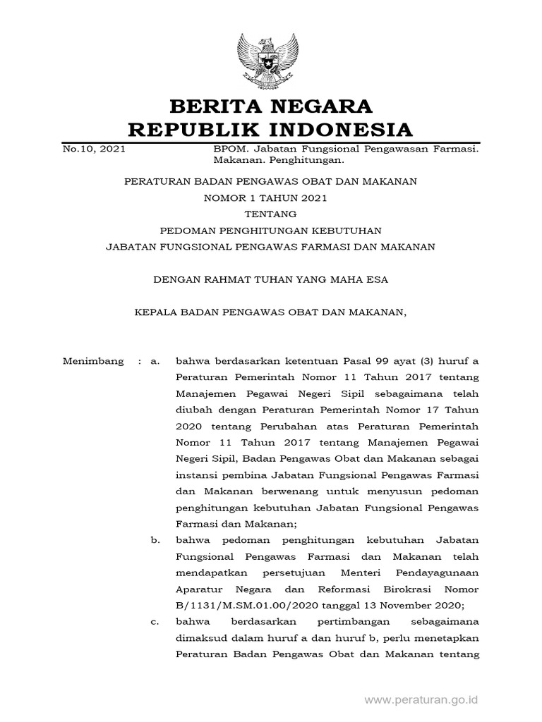 Peraturan BPOM Nomor 1 Tahun 2021 | PDF