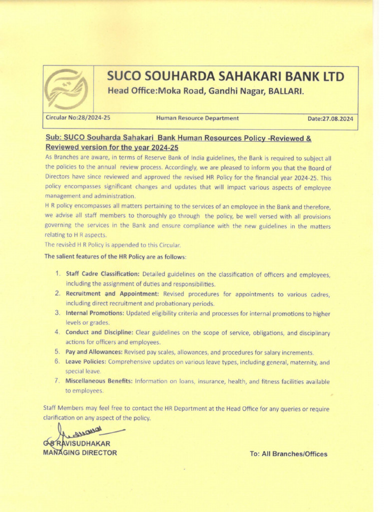Circular No.28 - Reviewed HR Policy | PDF
