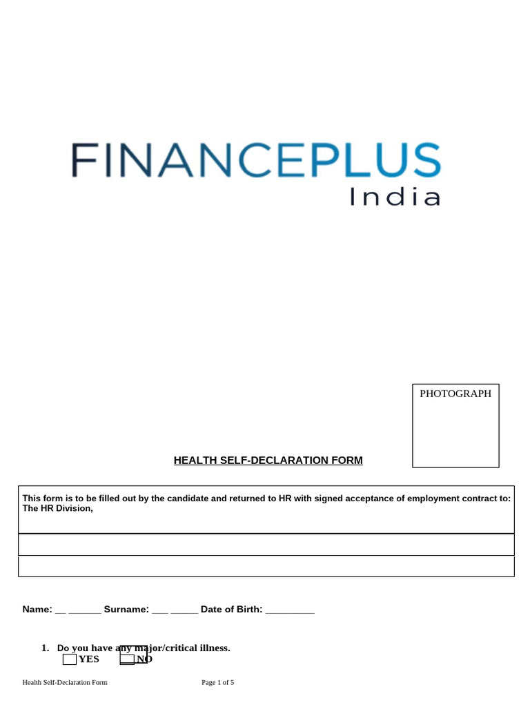 Health Self Declaration Form | PDF | Mental Disorder | Disability