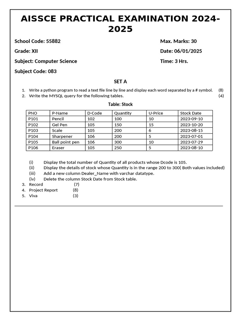 AISSCE 2024-2025 Computer Science Practical | PDF