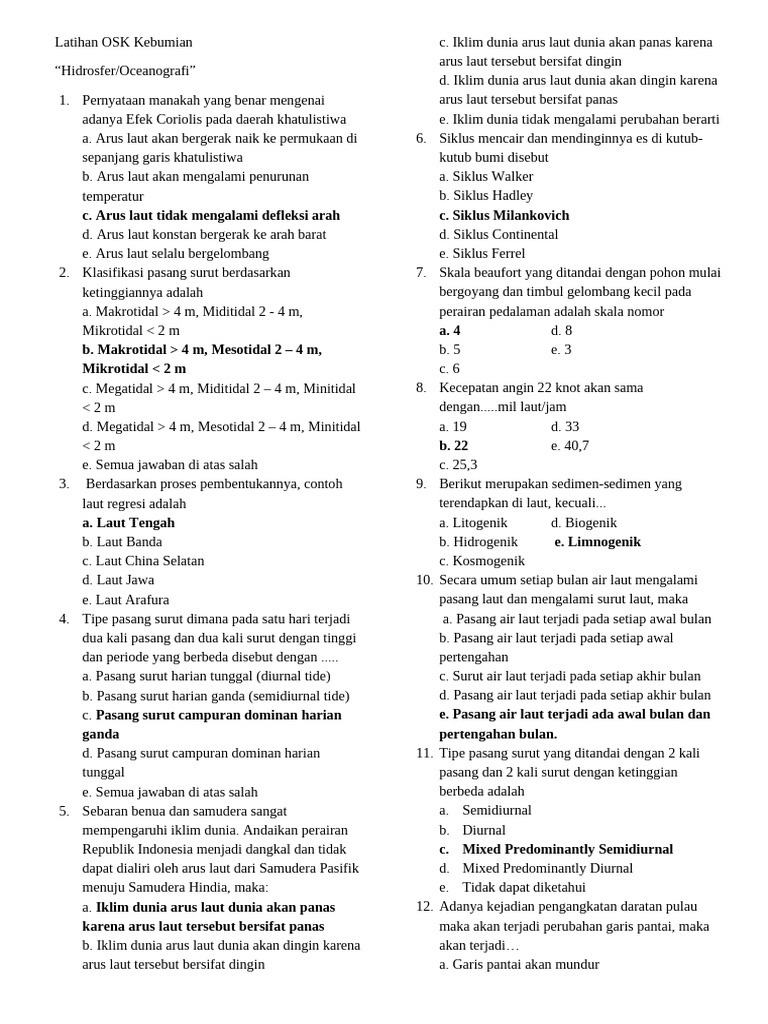 Latihan OSK Kebumian Hidrosfer | PDF