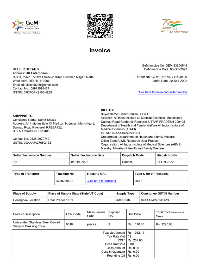 GST Invoice for Surgical Dressing Trays | PDF | Invoice | Value Added Tax