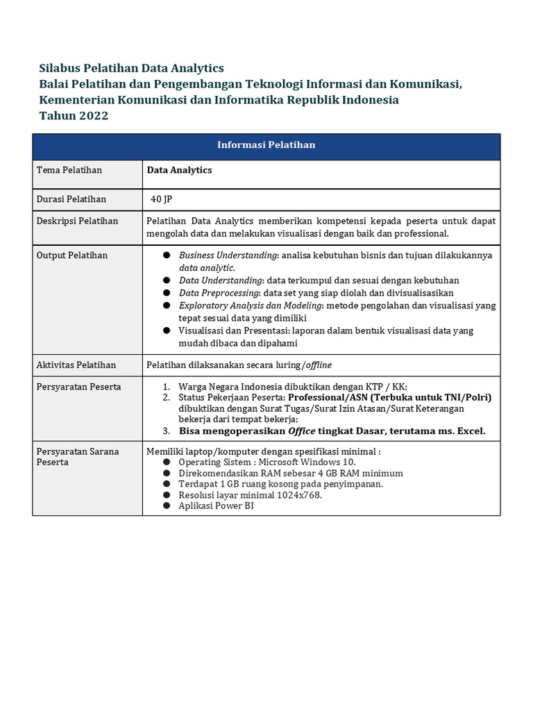 Pelatihan Data Analytics Kominfo 2022 | PDF
