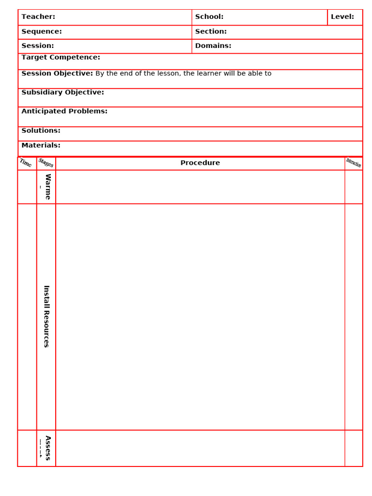 Empty Lesson Plan New | PDF
