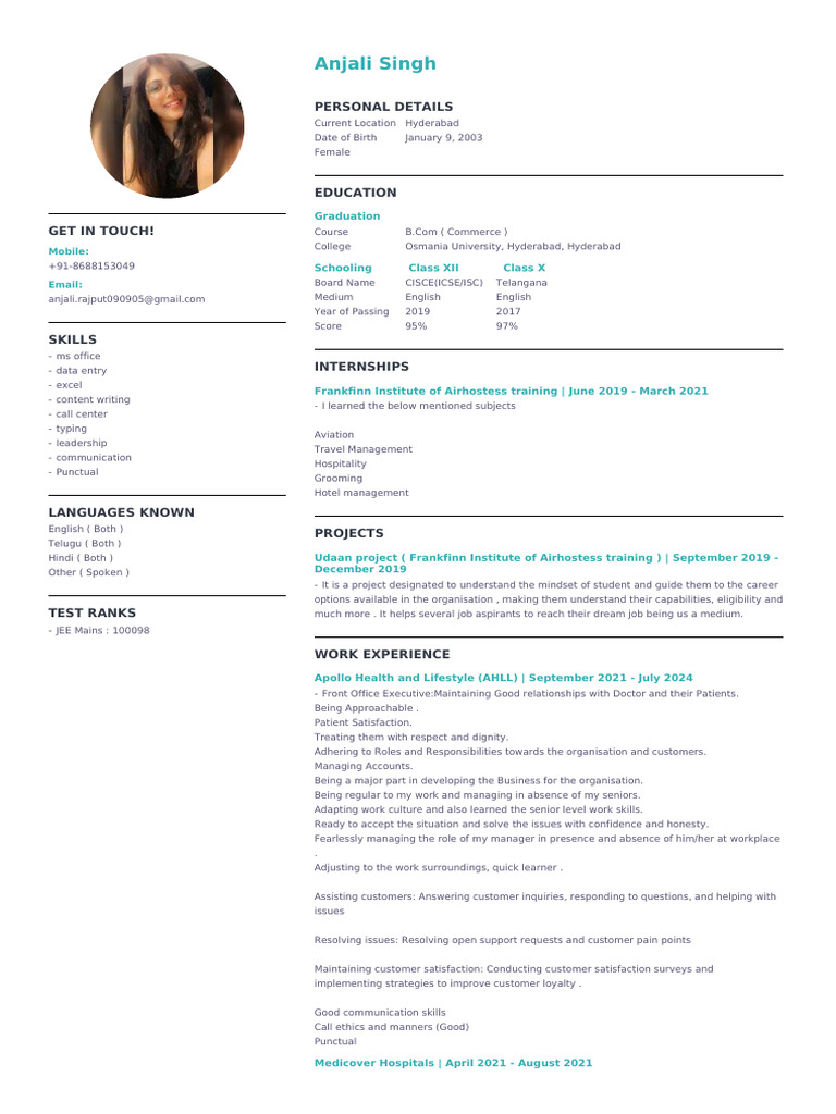 Anjali_Singh_Resume | PDF | Patient