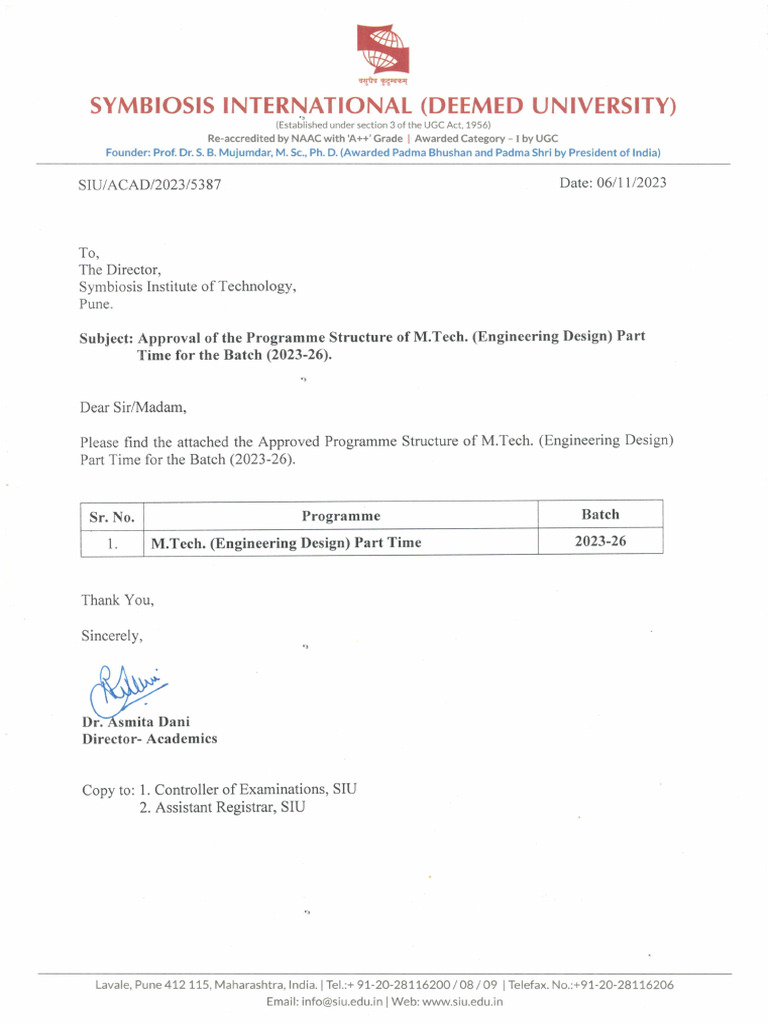 5387-SIT - PS - M.Tech. (Engg. Design) - Part Time - Batch - 2023-26 ...