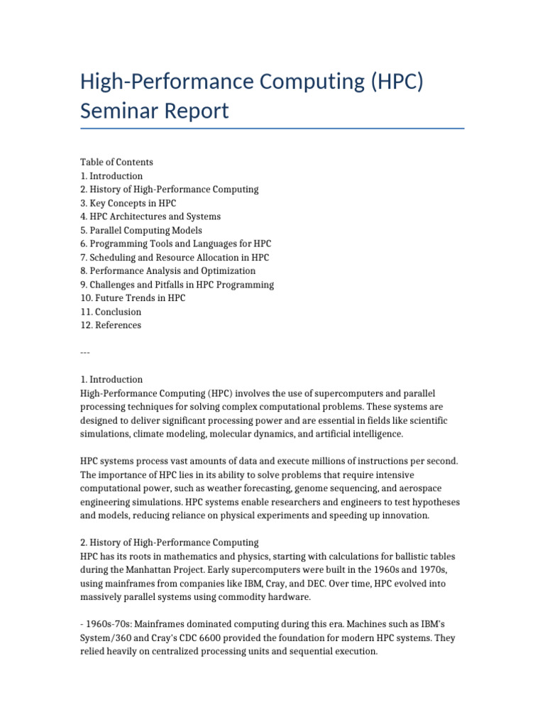 HPC_Seminar_Report (1) | PDF | Supercomputer | Parallel Computing