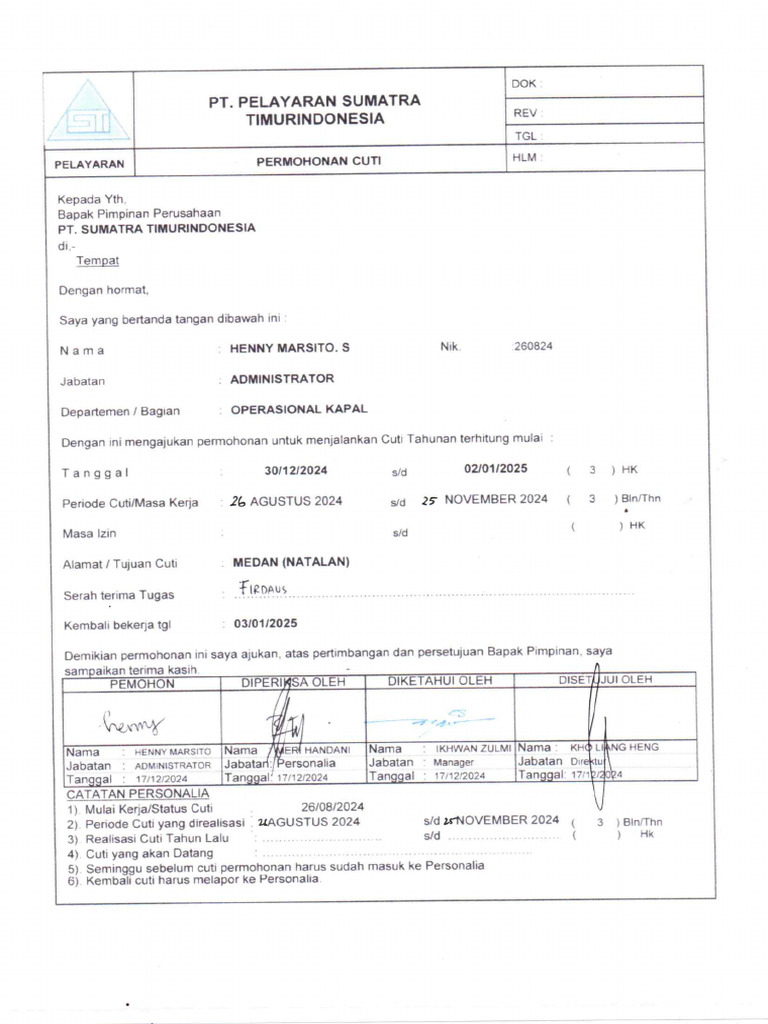 Form Cuti Heni | PDF
