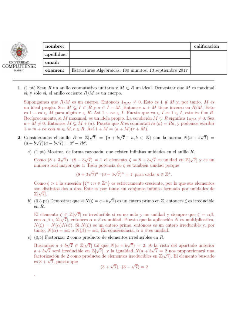 Teoremas de Álgebra Abstracta y Grupos | PDF | Anillo (Matemáticas ...