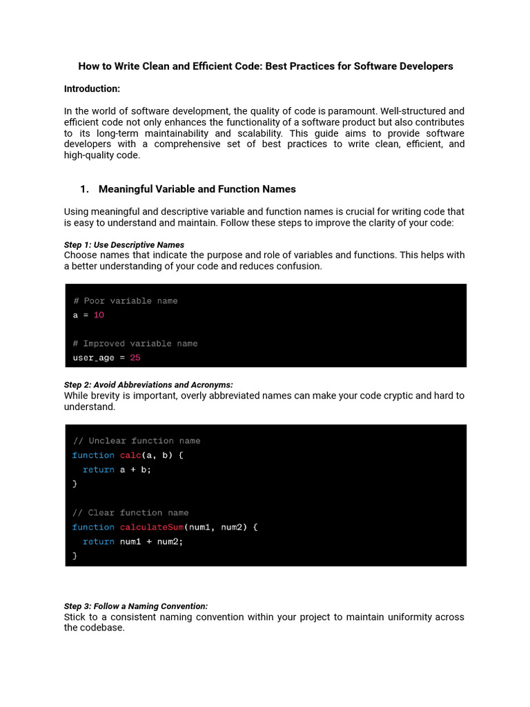 JubrilADEBIYIHow To Write Clean and Efficient Code - Best Practices For Software Developers ...