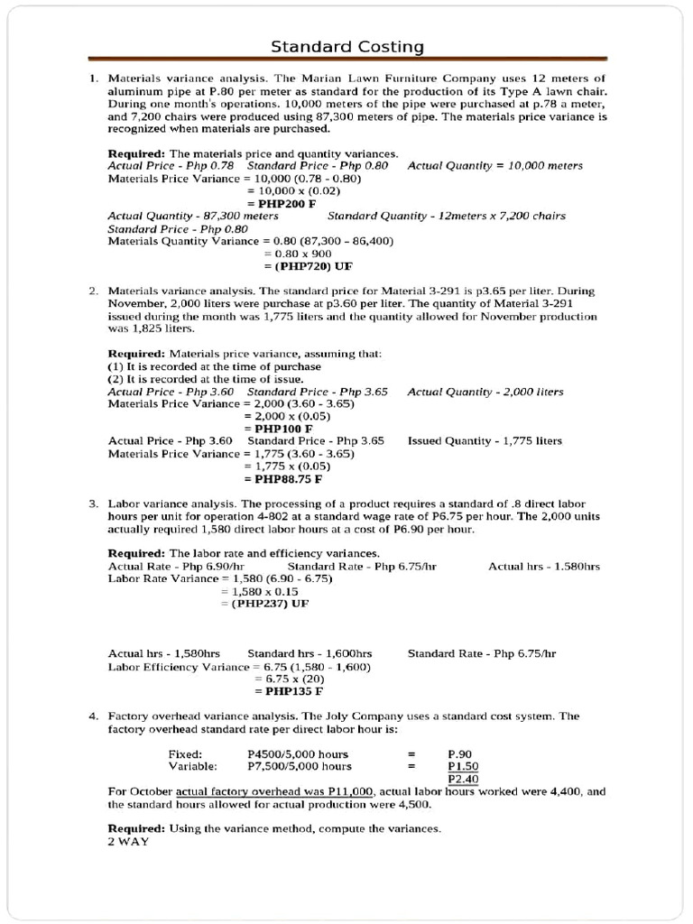 Standard Costing Solutions | PDF