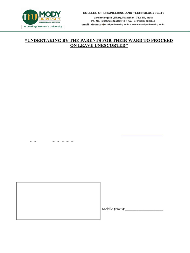 Undertaking Leave Format | PDF