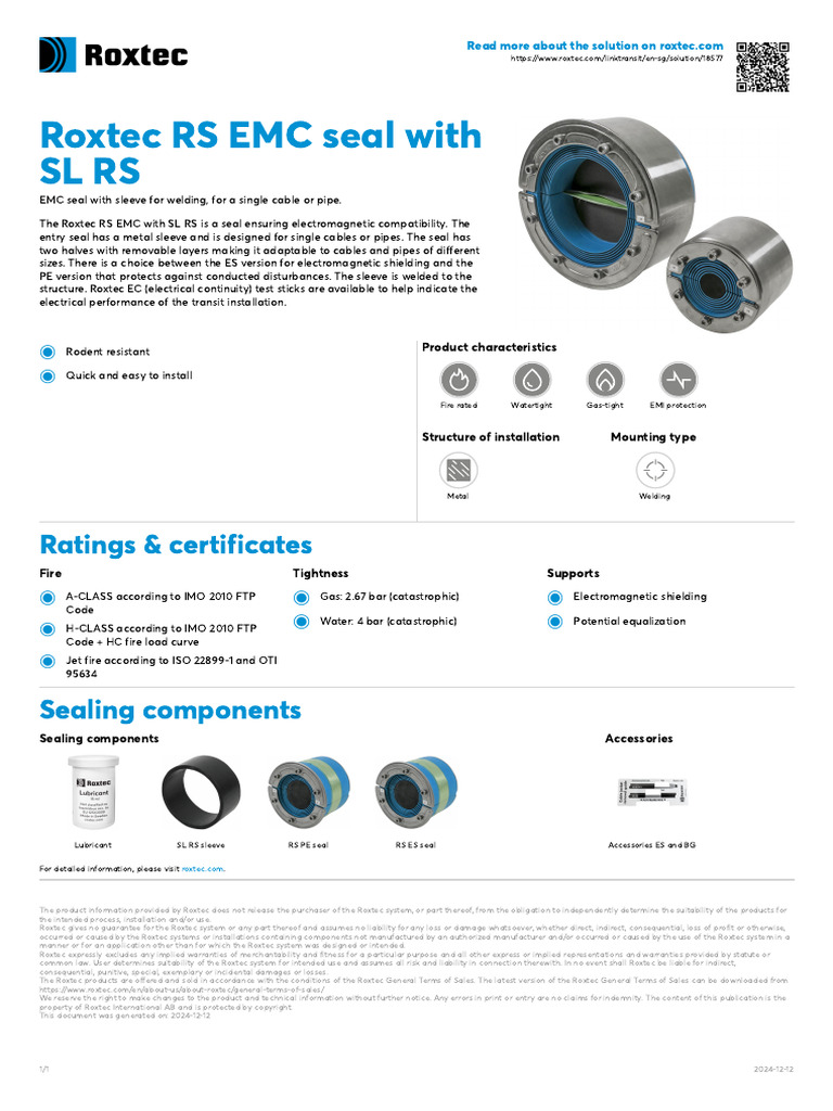 Roxtec RS EMC seal with SL RS_imperial | PDF | Electromagnetic Compatibility | Pipe (Fluid ...