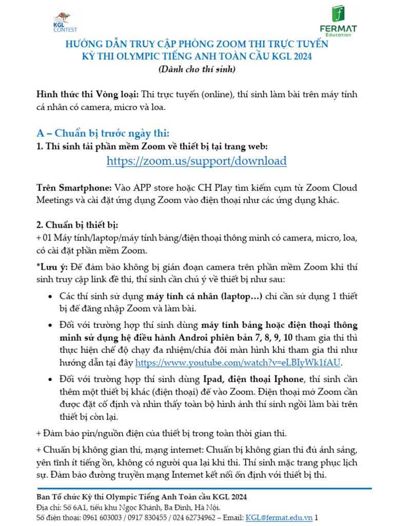 HD S D NG Zoom (Dành Cho Thí Sinh) | PDF